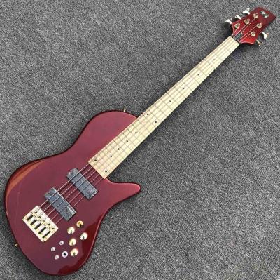 China Metallic Red Butterfly 5 String Ash Wood Electric Bass Guitar Neck Through Body 24 Fret Passive Pickup for sale