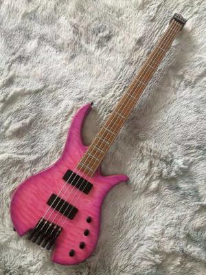 China Headless 5 String Bass Guitar Ash Body Quilted Maple Top Maple Neck Roasted Maple Fret 22 Frets for sale