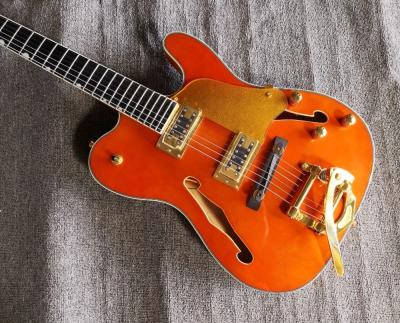 China Custom Orange TL Hollow Body Electric Guitar with Ebony Fingerboard Gold Bridge 22 Fret for sale