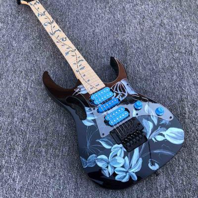 China Hand Painted Floyd Rose Electric Guitar Mahogany Body 22 Fret Brazil Wood Bow OEM Custom for sale