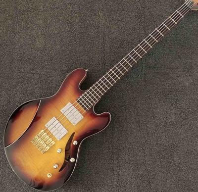 China 5 String Electric Bass Guitar Hollow Body Flamed Maple Top Golden Hardware 22 Fret for sale