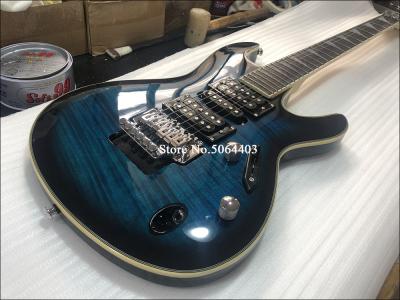 China Custom 6 String Electric Guitar Yellow Tiger Maple Veneer Rosewood Fingerboard 22 Fret Double Rocking Bridge for sale