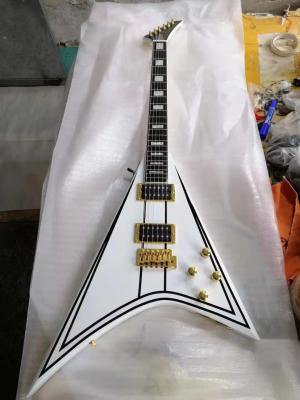 China Custom V Shape 6 String Electric Guitar White Body Gold Hardware Ebony Fingerboard 22 Frets for sale