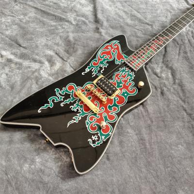 China Custom 6 String Black Electric Guitar Fire Inlays Rosewood Fingerboard 22 Frets Gold Hardware for sale