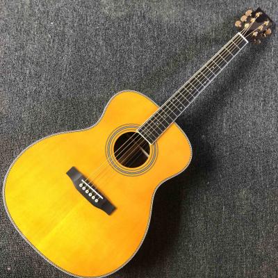 China Custom Acoustic Electric Guitar OM Body Solid Spruce Top Rosewood Fingerboard 21 Frets Mahogany Back Side EQ for sale
