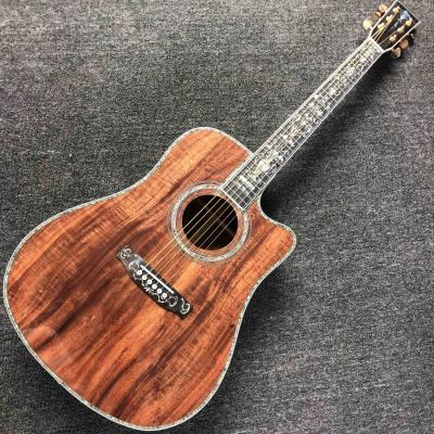 China Handmade Cutaway KOA Acoustic Electric Guitar Solid KOA Wood 21 Frets Abalone Inlay for sale