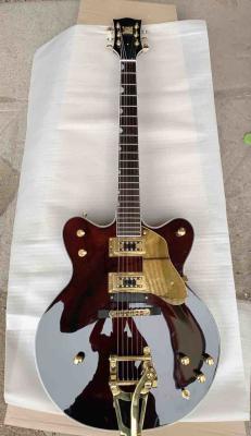 China Custom Semi-Hollow Jazz Electric Guitar 22 Frets Mahogany Body Gold Hardware Wine Brown for sale