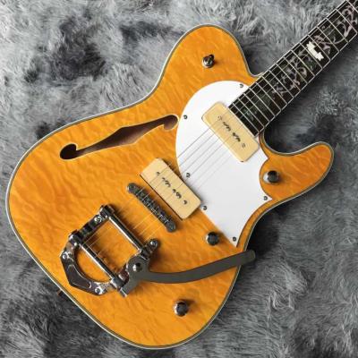 China 2020 Grand Special F Hole TELE P90 Electric Guitar Quilted Maple Abalone Inlay Bigsby 22 Fret for sale