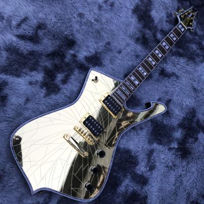 China Custom New 6 Strings Advanced Electric Guitar Special-Shaped Guitar Mirror Crack Guitar Silver Hardware Customizable for sale