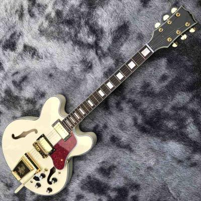 China Double F-Holes Hollow Body Jazz Electric Guitar Mahogany Body Rosewood Fingerboard 22 Fret White for sale