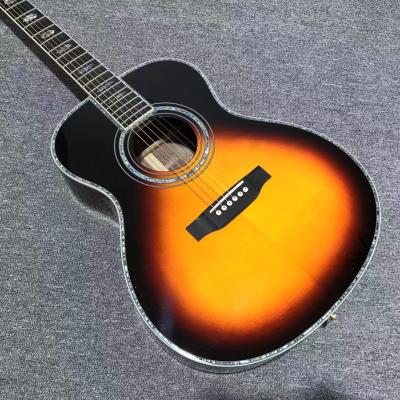 China Solid Spruce OM Round Body Acoustic Electric Guitar Ebony Fingerboard Rosewood Back Sides Sunburst 22 Fret for sale
