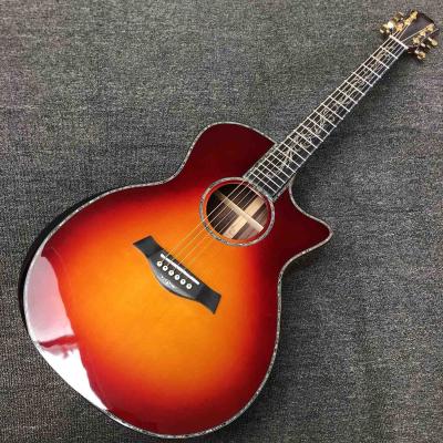 China Custom Grand Solid Spruce Top Acoustic Guitar Ebony Fingerboard 20 Fret Cutaway Abalone Inlays Open Tuner for sale