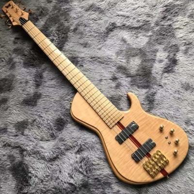 China Custom Neck Through Body 6 String Bass Guitar Flamed Maple Top Ash 940mm Scale Active Pickups for sale