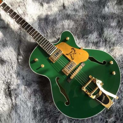 China Custom Semi Hollow Body Jazz Electric Guitar with Bigsby Tremolo 22 Fret Mahogany Body Green for sale
