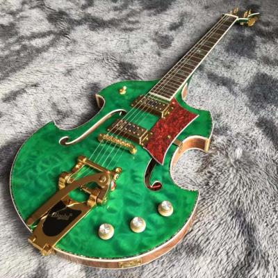 China Custom Grand Special Irregular Shape Semi-Hollow Electric Guitar 22 Fret Mahogany Green for sale