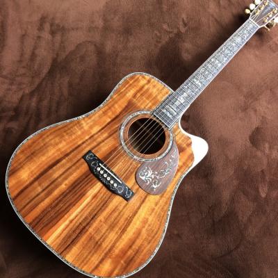 China Custom 41 Inch Solid KOA Wood Top Cutaway Classic Folk Acoustic Guitar Real Abalone Inlay D-Shape for sale