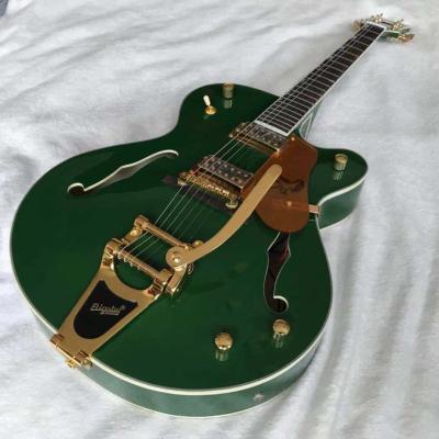 China Custom Green Semi Hollow Body Jazz Electric Guitar Mahogany 22 Fret Bigsby Tremolo High Grade Tuner for sale