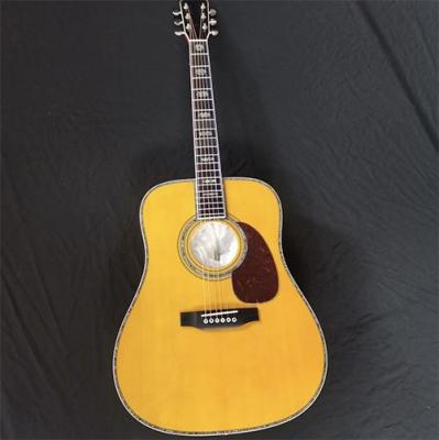 China Custom AAAA Solid Wood Dreadnought Acoustic Guitar Yellow 14 Fret Ebony Fingerboard for sale