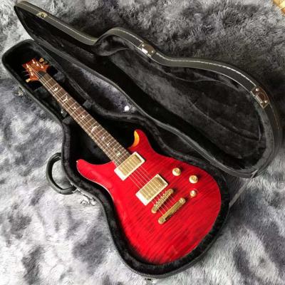 China Custom Grand Flamed Maple Top Electric Guitar Red 22 Fret Mahogany Body Gold Hardware for sale