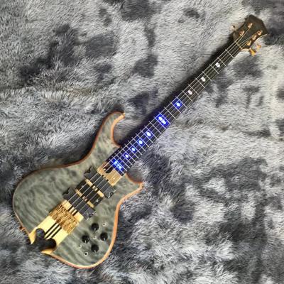 China Custom Grand Neck Through Body 5 String Bass Guitar Flamed Maple Top Ebony Fingerboard 22 Fret for sale