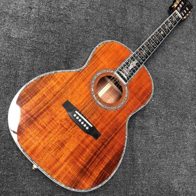 China Custom OOO 39 Inch Round Body Acoustic Guitar Solid Koa Top Full Abalone Inlays for sale