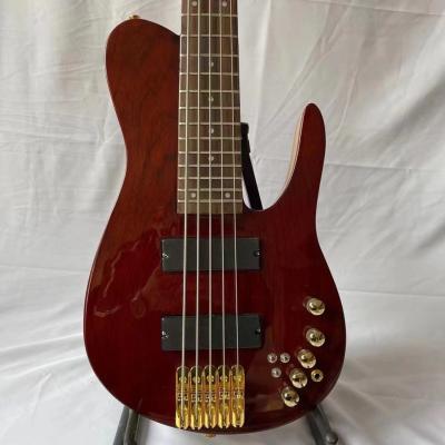 China Custom Natural Wood Burl 5 String Electric Bass Guitar Maple Neck Through Ash Body 24 Fret for sale