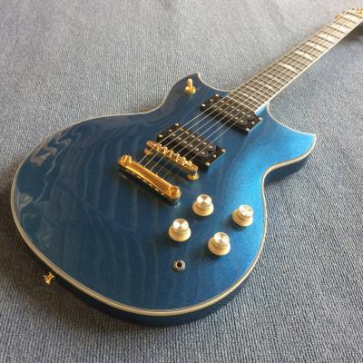 China Custom Grand Electric Guitar Metallic Blue Gold Hardware 22 Fret Mahogany Rosewood for sale