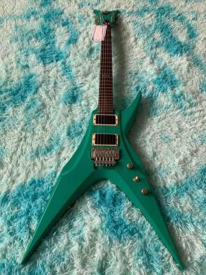 China 6 String 39 Inch V Shape Electric Guitar Neck Through Mahogany Body Matte Finish Pink Green Black for sale