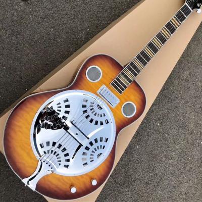 China Custom Dobro Guitar Sunburst Top Water Ripple Back Resonator Steel Guitar 24 Fret Mahogany Body for sale