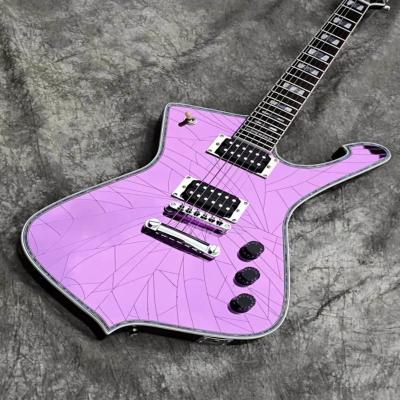China Custom Purple Gold Silver Cracked Mirror ICEMAN Electric Guitar 22 Fret Basswood Body for sale