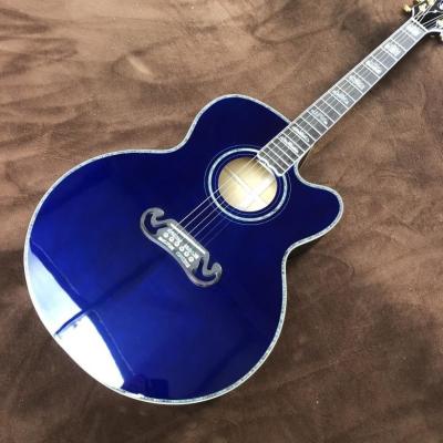 China Custom 43 Inch Sky Blue Lacquered Solid Wood Jumbo Flamed Maple Back Side Cutaway Acoustic Guitar for sale