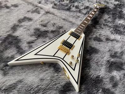 China Custom Jackson V Electric Guitar White Black Strips Gold Hardware 20 Frets OEM for sale