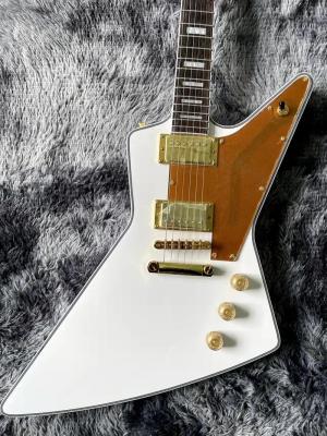 China Custom Irregular Special-Shaped Electric Guitar Mahogany Body 22 Fret White Veneer Yellow Guard for sale