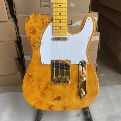 China Custom Tele Electric Guitar Burl Maple Top Basswood Body Maple Fingerboard 22 Frets Golden Hardware for sale