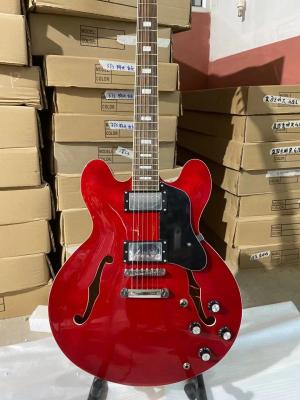 China Custom ES 335 Style Semi Hollow Electric Guitar Jazz Model 22 Fret Transparent Red Mahogany Body for sale