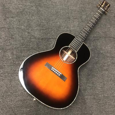 China Custom O Body 39 Inch Abalone Binding Sunburst Acoustic Electric Guitar Solid AAAA Wood OEM for sale