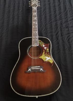 China Custom Grand 41 Inch Dreadnought Acoustic Guitar Dark Brown Flamed Maple Back Sides Solid Wood for sale
