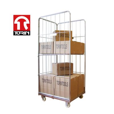China Torin SWK1002 High Quality Welded Detachable 2-Sided Industrial Metal Warehouse Cargo Handcart Roll Container for sale