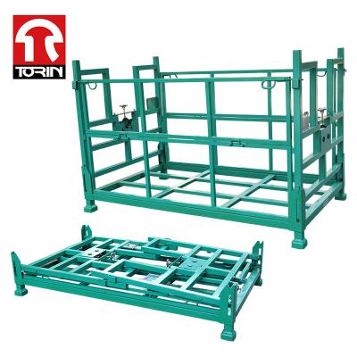 China Torin DZ581 Folding Stackable Half Open square Pipe Box Wire Mesh Pallet Container Metal Pallet for sale