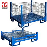 China Torin LK48 Folding Semi Open Steel Wire Cage Wire Mesh Pallet Container Metal Pallet for sale