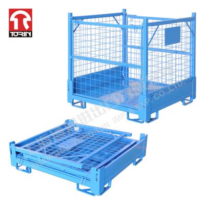 China Torin LK21 Folding Stackable Half Open square Pipe Box Wire Mesh Pallet Container Metal Pallet for sale