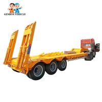China Mechanical Suspension 14 Meters 3 Axles Hydraulic Extendable Lowboy Trailer for sale
