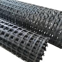 China 1m-6m Width Uniaxial Warp Knitting Polyester Geogrids Coated with High Strength PVC for sale