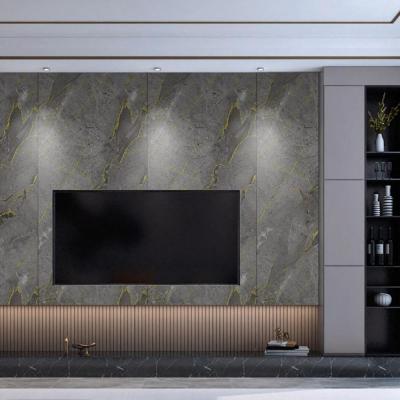 China Waterproof UV Coated PVC Marble Wall Panel 1.22x2.44m Golden Transfer Film Interior Decorative Board for sale