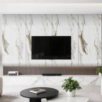 China Waterproof UV Coated PVC Marble Wall Panel 1.22x2.44m Golden Transfer Film Interior Decorative Board for sale