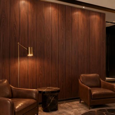 China 400mm 8mm V-Groove PVC Wall Panel Oval Core Wood Grain for sale
