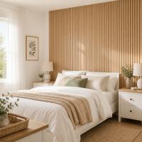 China Natural Wood Grain Fluted WPC Wall Panels for Bedroom Headboard Feature Walls for sale