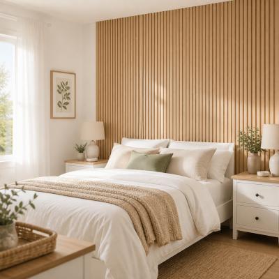 China Natural Wood Grain Fluted WPC Wall Panels for Bedroom Headboard Feature Walls for sale