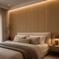 China Natural Wood Grain Fluted WPC Wall Panels for Bedroom Headboard Feature Walls for sale