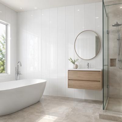 China 400mm High Gloss PVC Wall Panel for Bathroom White Waterproof Wall Panel for sale
